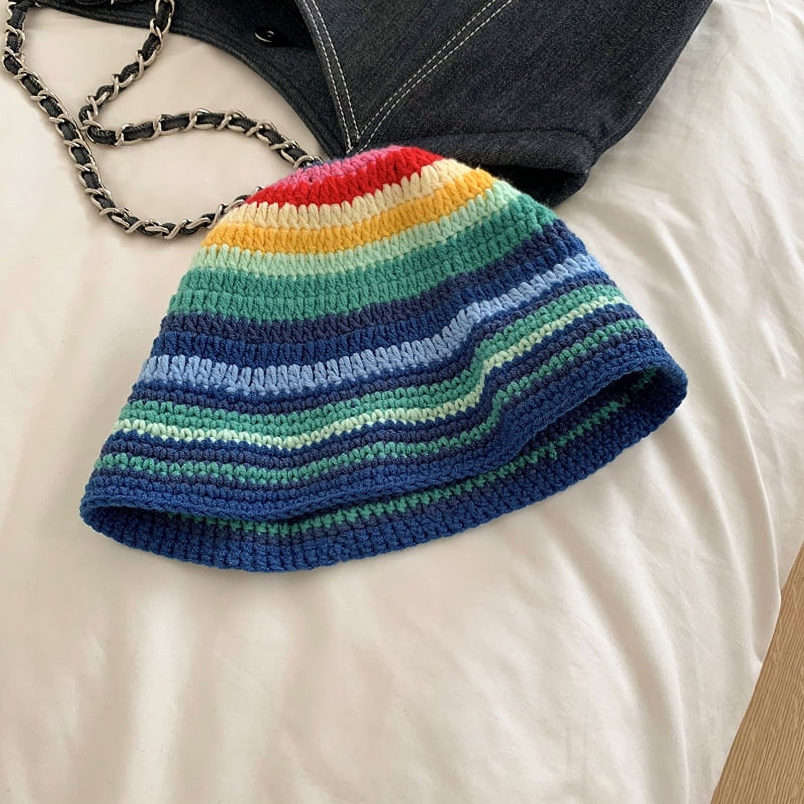 LinYooLi Color Stitching Knitted Fisherman Hat Female Dopamine Face ...