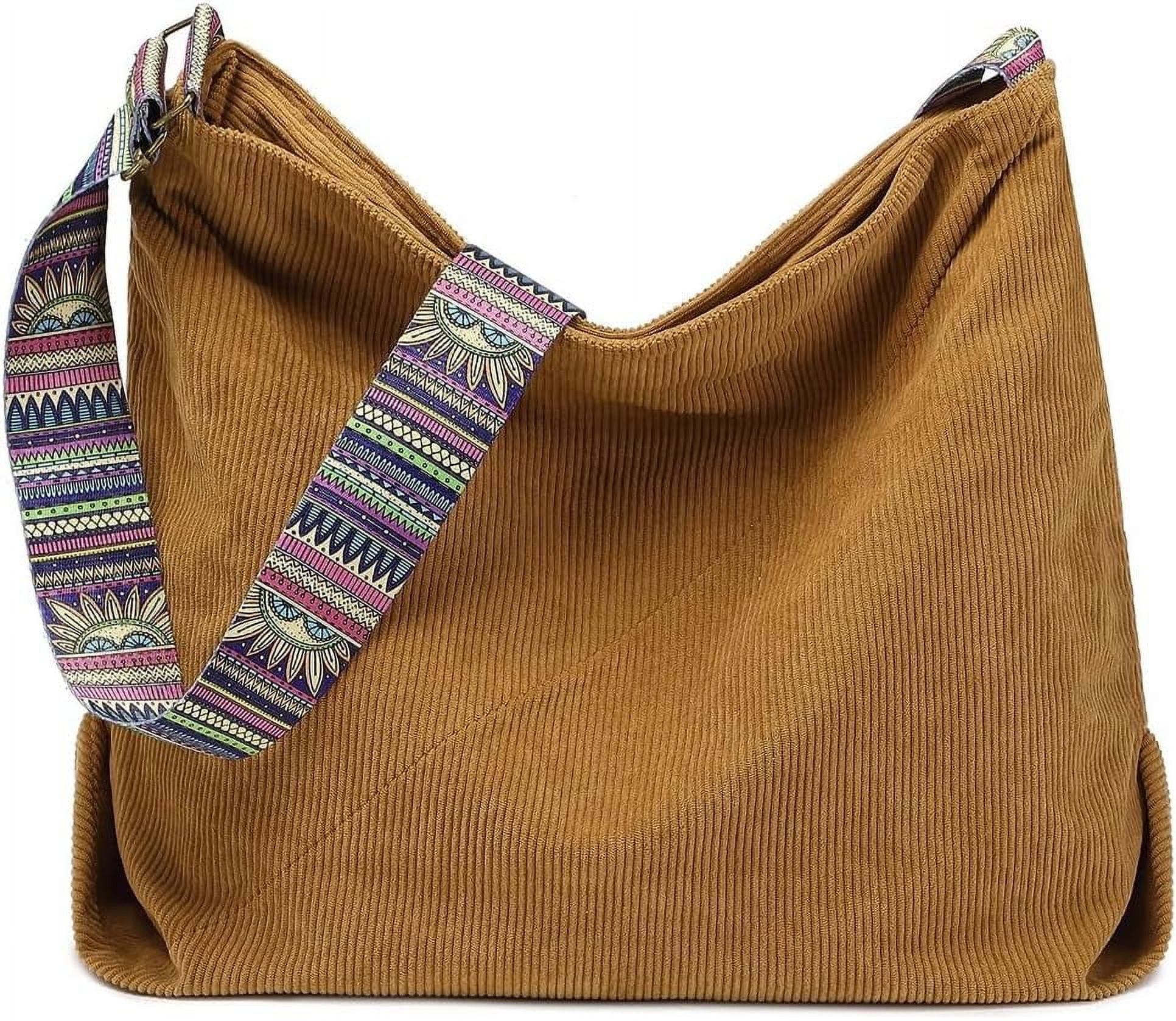 LinYooLi Corduroy Tote Bag Hobo Bags for Women Large Crossbody Bag Boho Shoulder Handbag Guitar ...