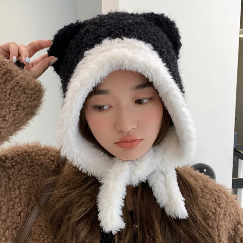 LinYooLi Cute Little Bear Hat Children's Winter Thickened And Warm Ear Protection Plush Hat Lace ...