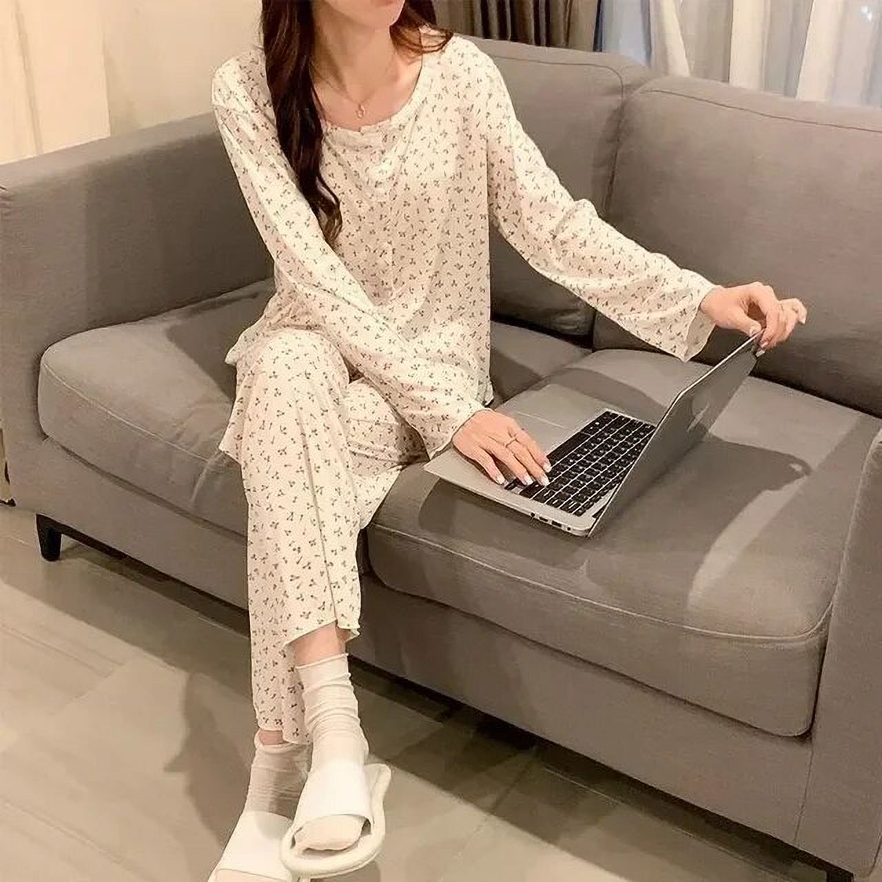 Linyooli Fashion Sleeve Autumn Piiama Korean Pajama Suit New Women