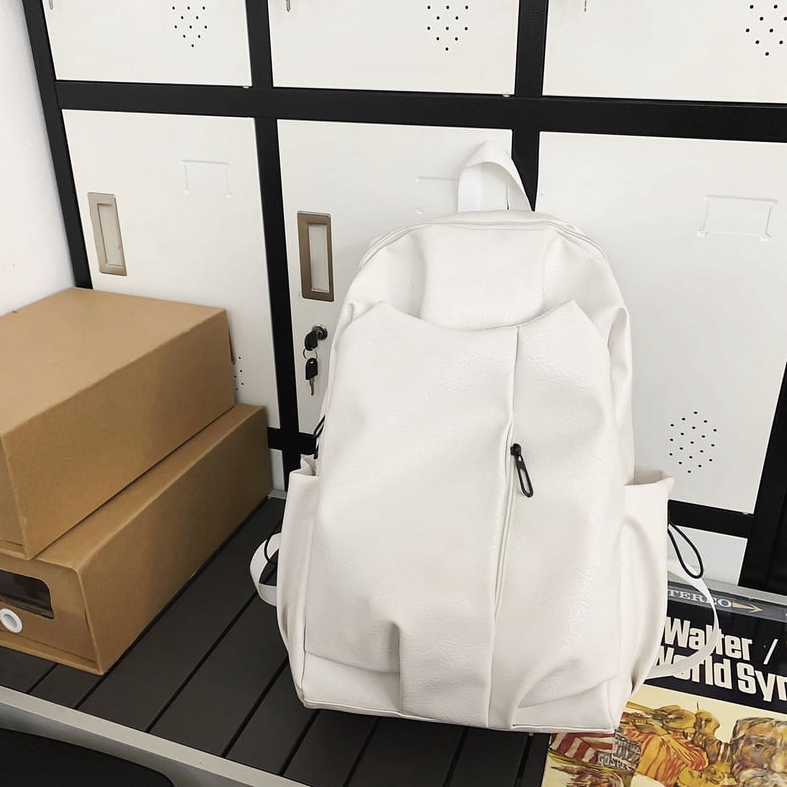 LinYooLi Fashion Trend PU Leather Double Backpack Casual Retro Backpack ...