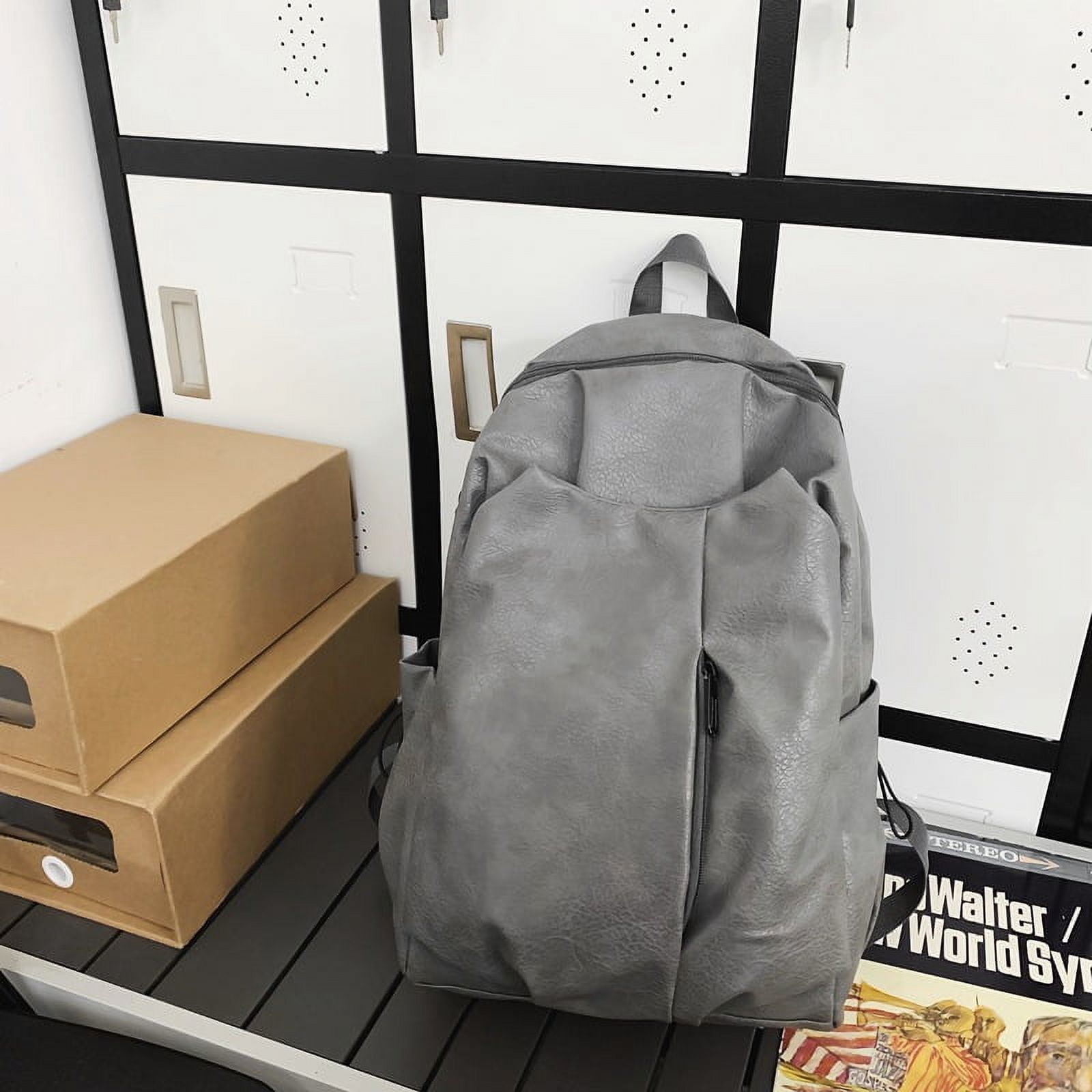 LinYooLi Fashion Trend PU Leather Double Backpack Casual Retro Backpack ...