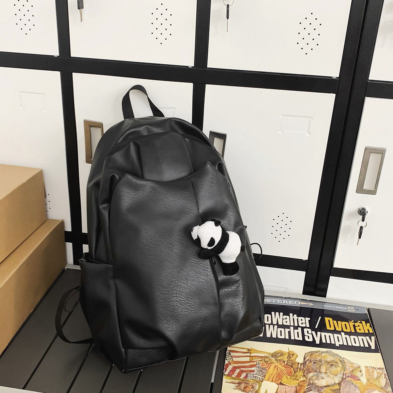 LinYooLi Fashion Trend PU Leather Double Backpack Casual Retro Backpack ...