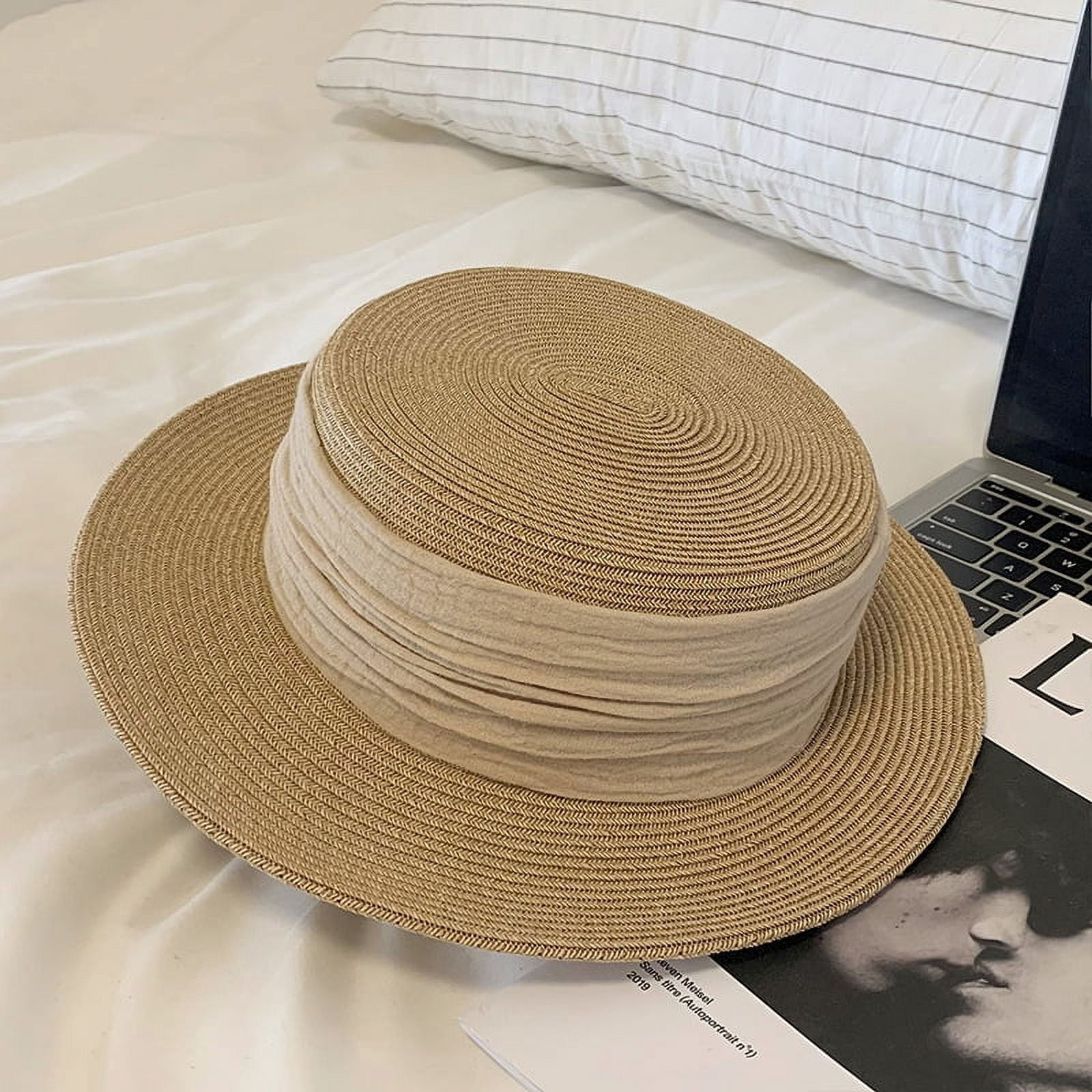 LinYooLi Flat Top Straw Hat For Women's Summer Beach Vacation, Sun ...