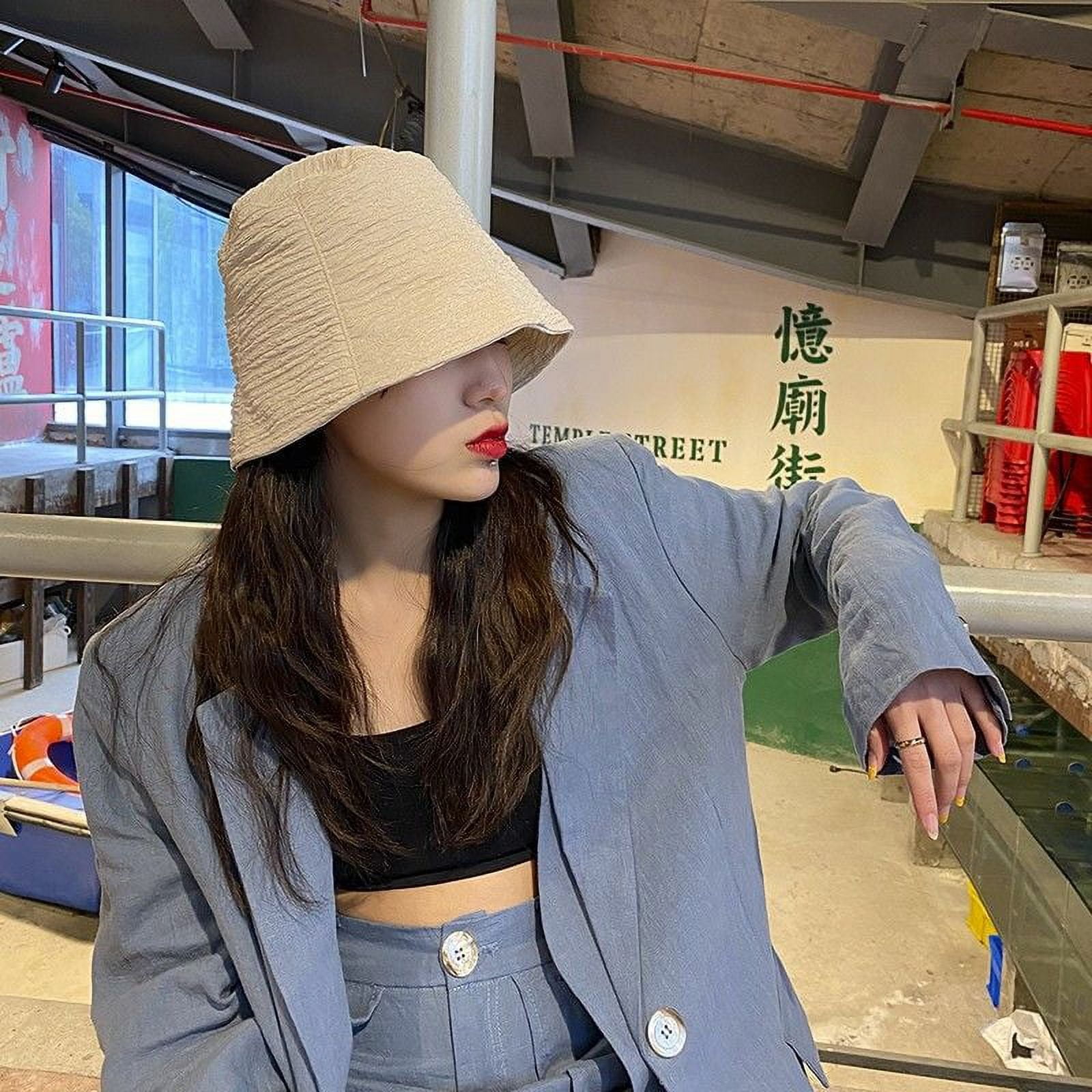 LinYooLi Fold Fairy Fever Bucket Hat Shading Basin Hat Bucket Fisherman Hat Female Thin Straight ...