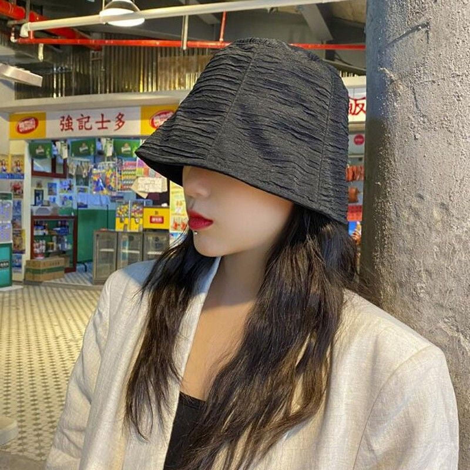LinYooLi Fold Fairy Fever Bucket Hat Shading Basin Hat Bucket Fisherman Hat Female Thin Straight ...