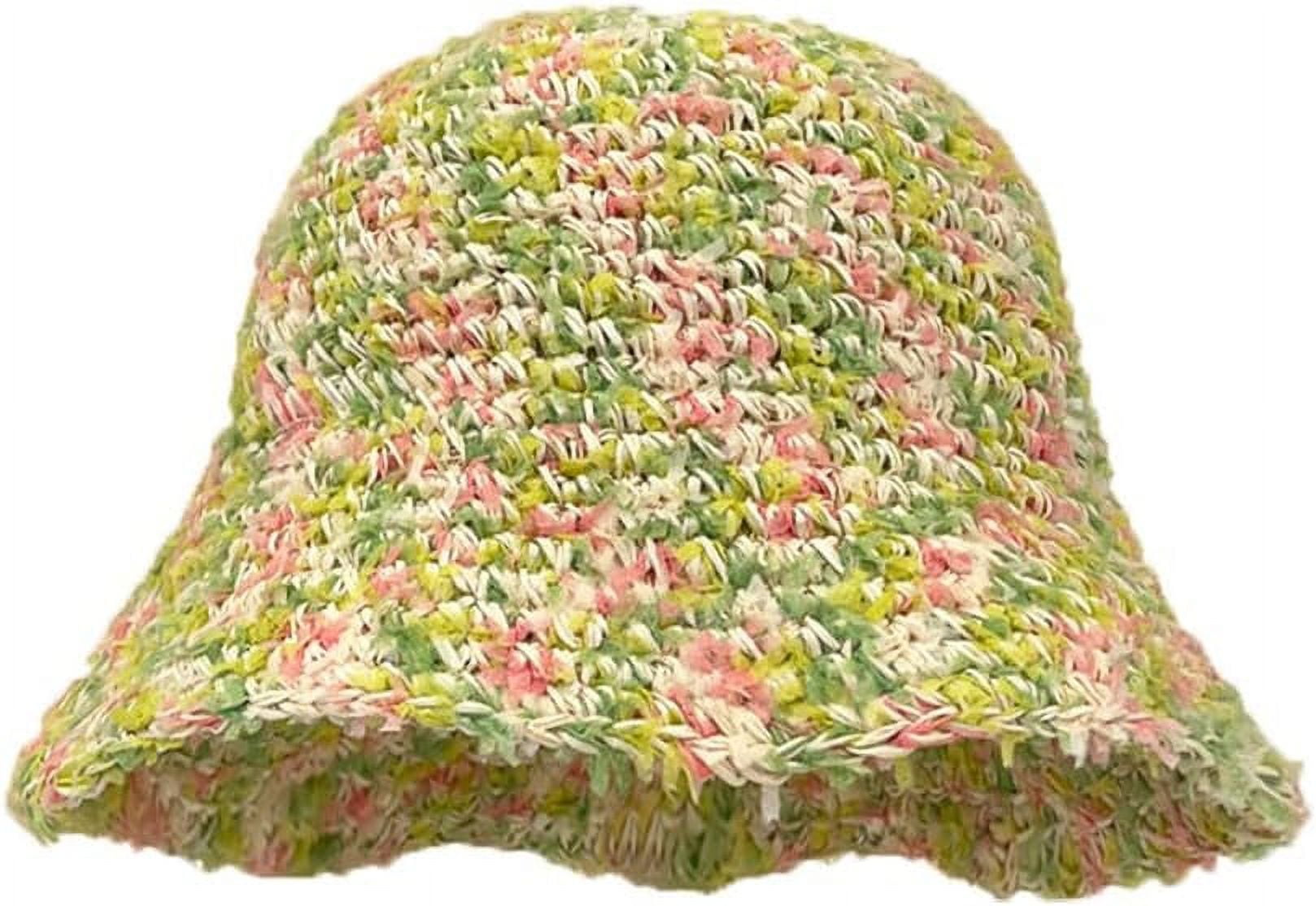 LinYooLi Foldable Straw Sun Visors for Women Wide Brim Colorful Crochet Straw Bucket Hat UPF50 ...