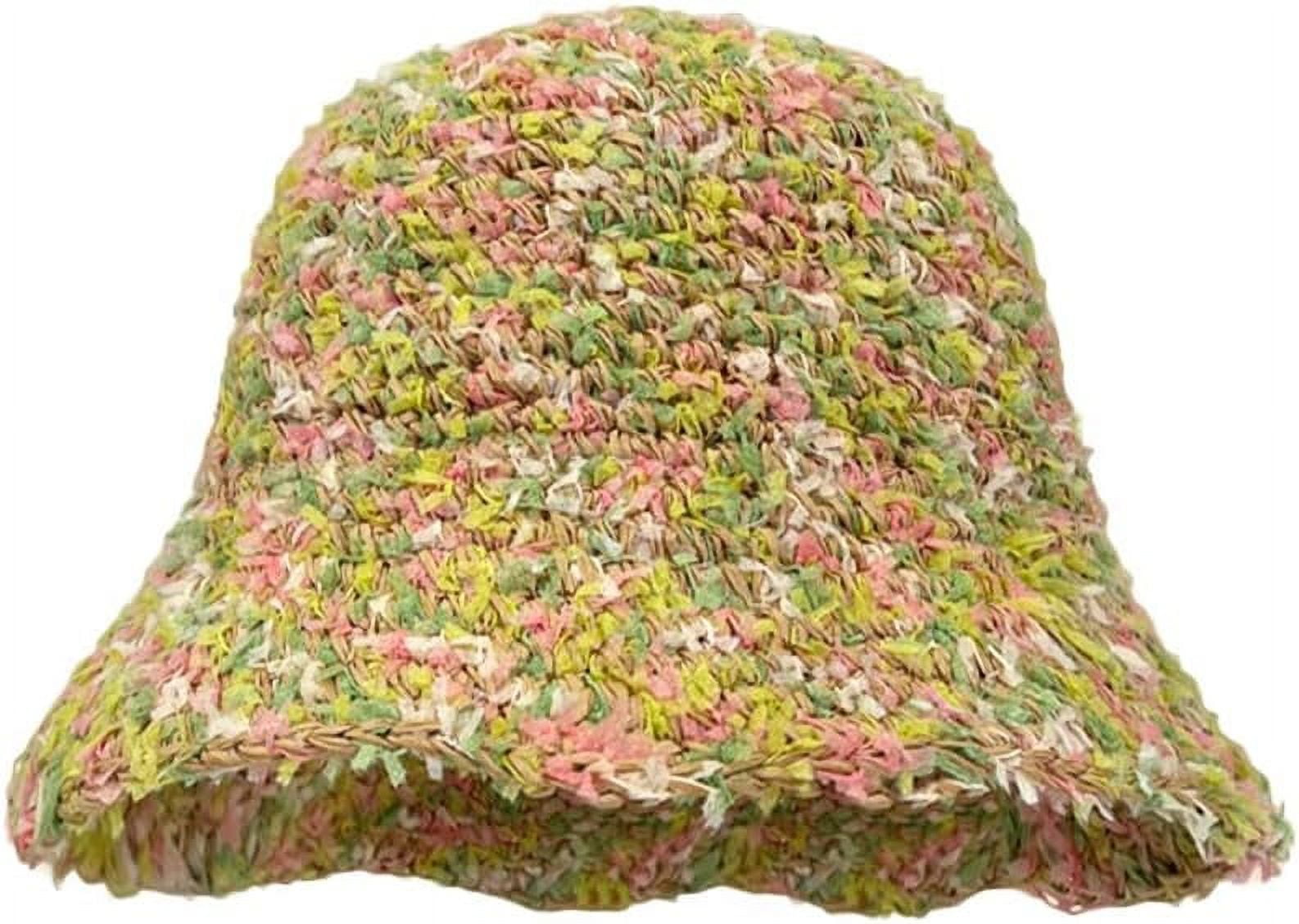 LinYooLi Foldable Straw Sun Visors for Women Wide Brim Colorful Crochet Straw Bucket Hat UPF50 ...