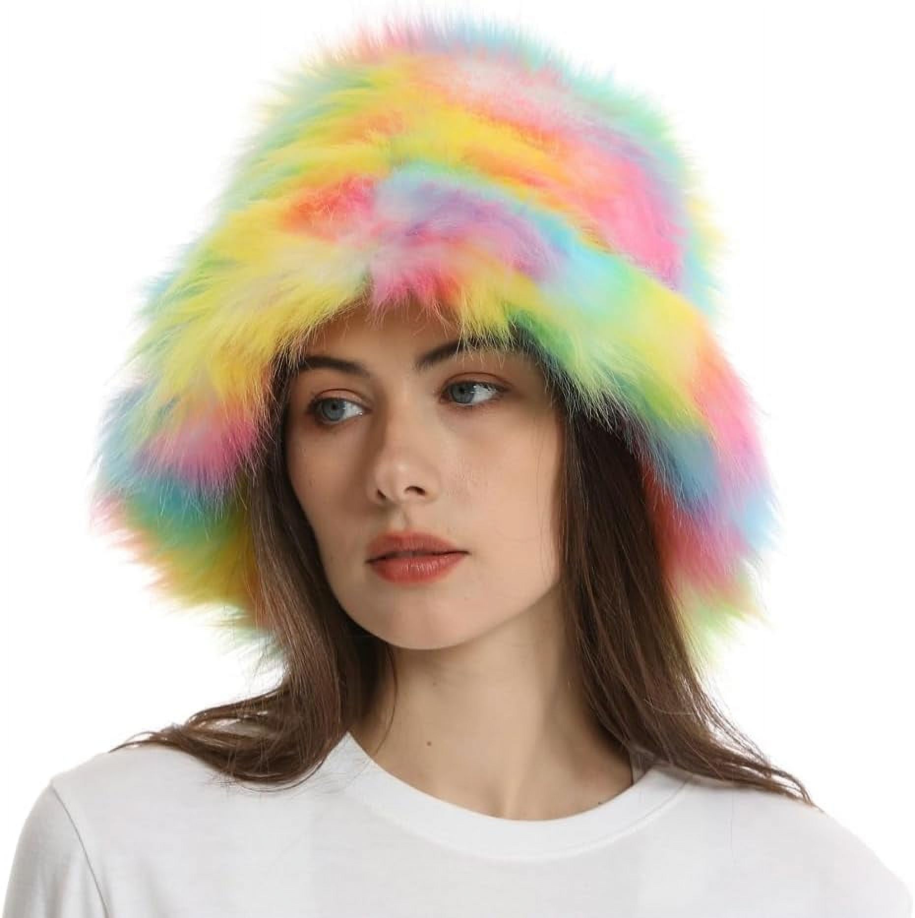 LinYooLi Fuzzy Bucket Hat Y2k Winter Beanie Hat Fluffy Furry Plush Faux ...
