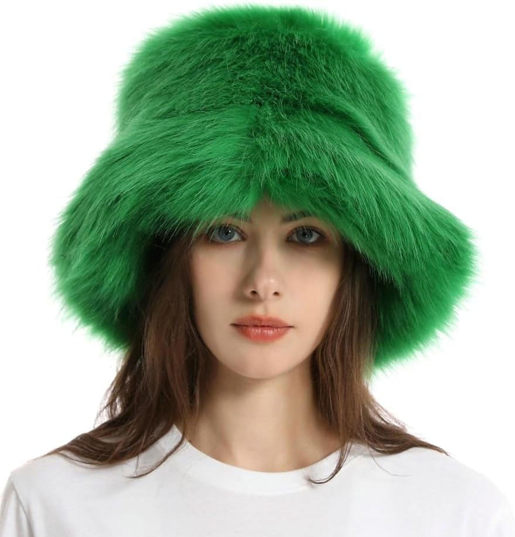 LinYooLi Fuzzy Bucket Hat Y2k Winter Beanie Hat Fluffy Furry Plush Faux ...
