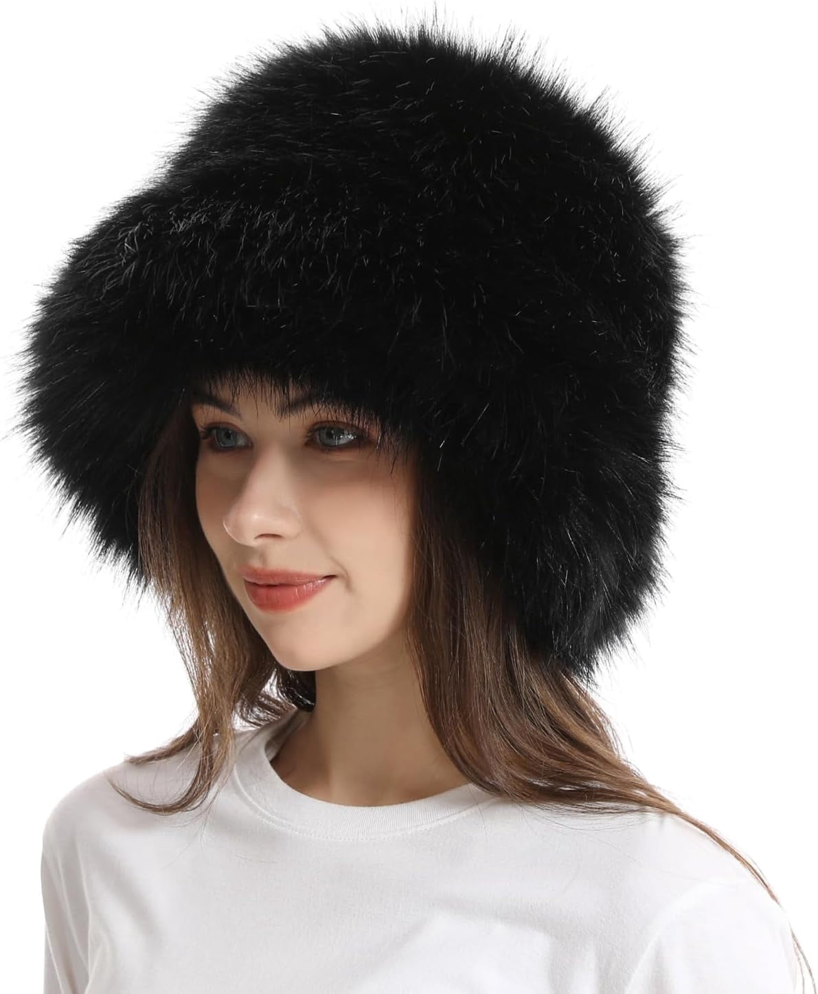 LinYooLi Fuzzy Bucket Hat for Women Winter Fluffy Furry Plush Faux Fur ...