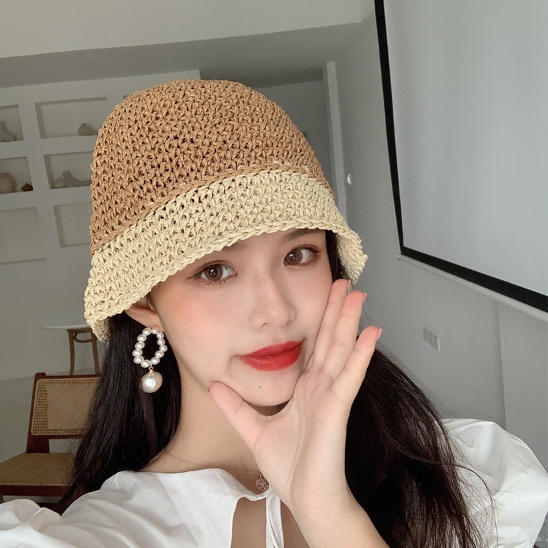LinYooLi Hat Female Grass Editing Bucket Hat Shows Face Fisherman Hat ...