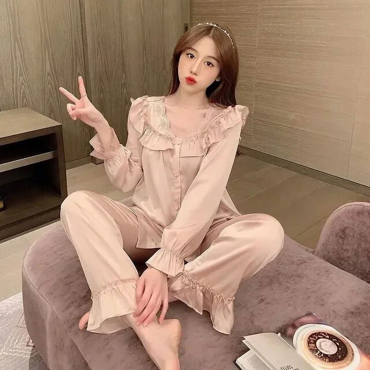 Linyooli Home Set Wears Sleepwear Autumn Pajamas Suit Pants Pieces Lace