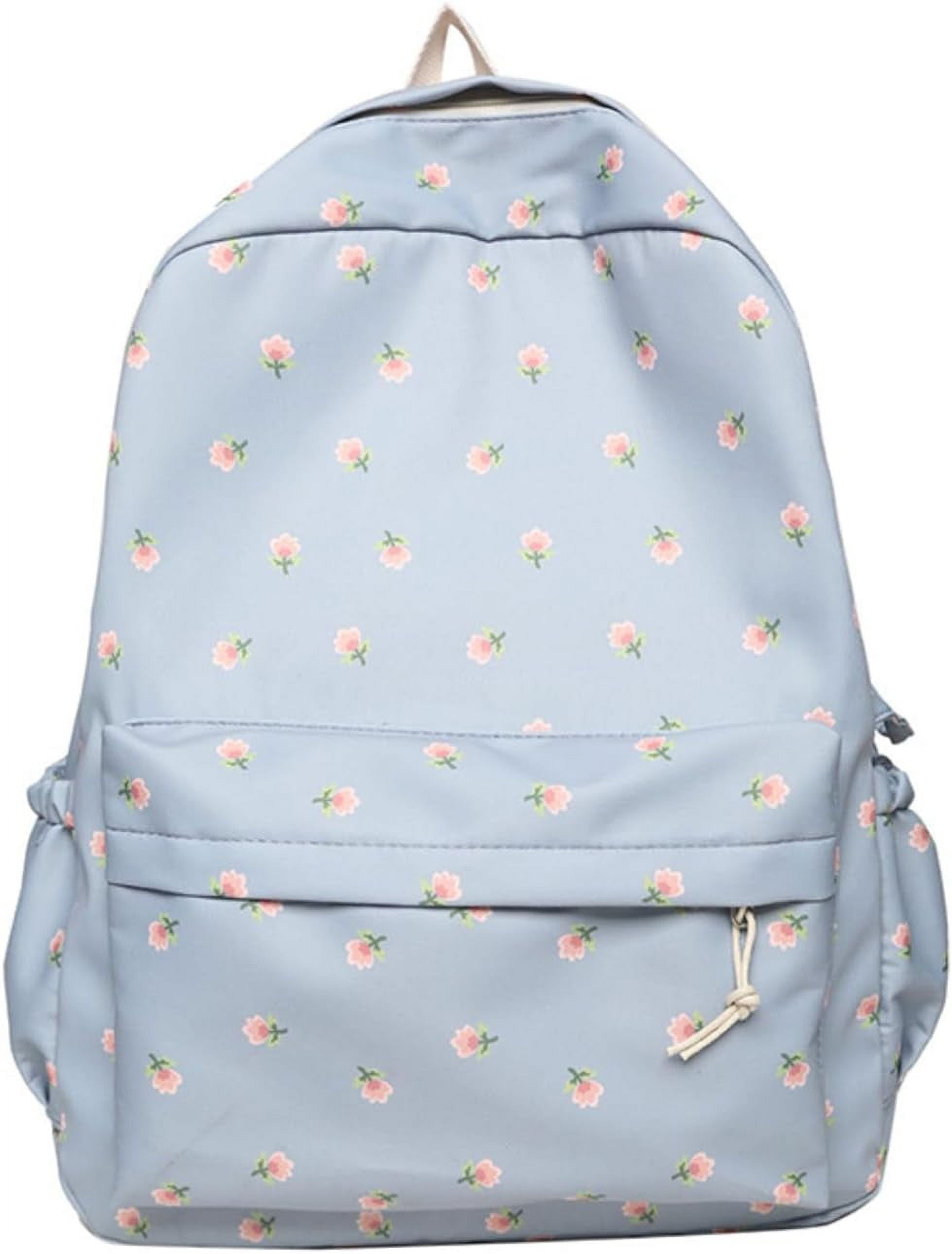 LinYooLi Kawaii Floral Print Backpack with Pendant Preppy Backpack ...