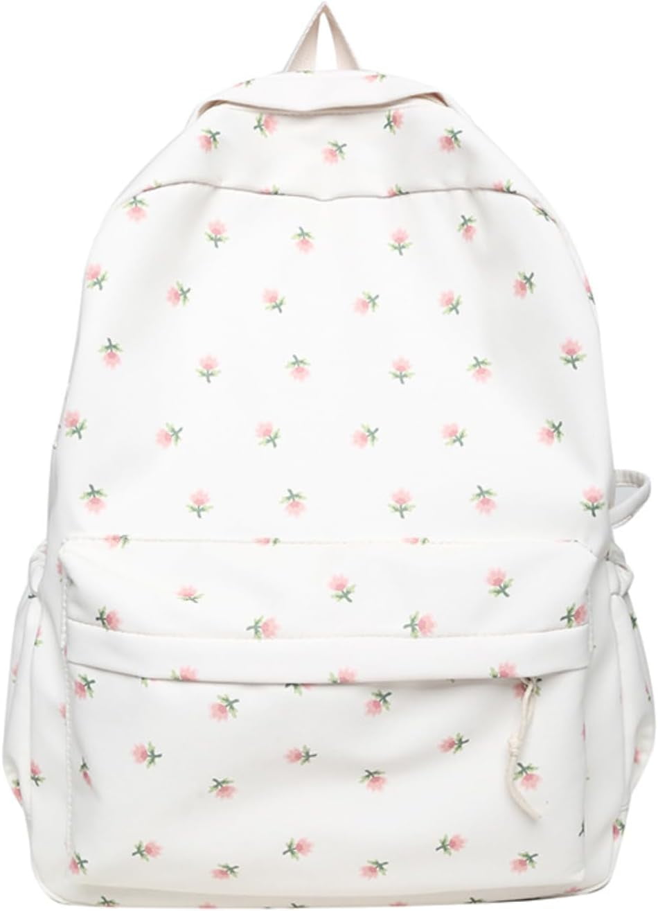 LinYooLi Kawaii Floral Print Backpack with Pendant Preppy Backpack ...