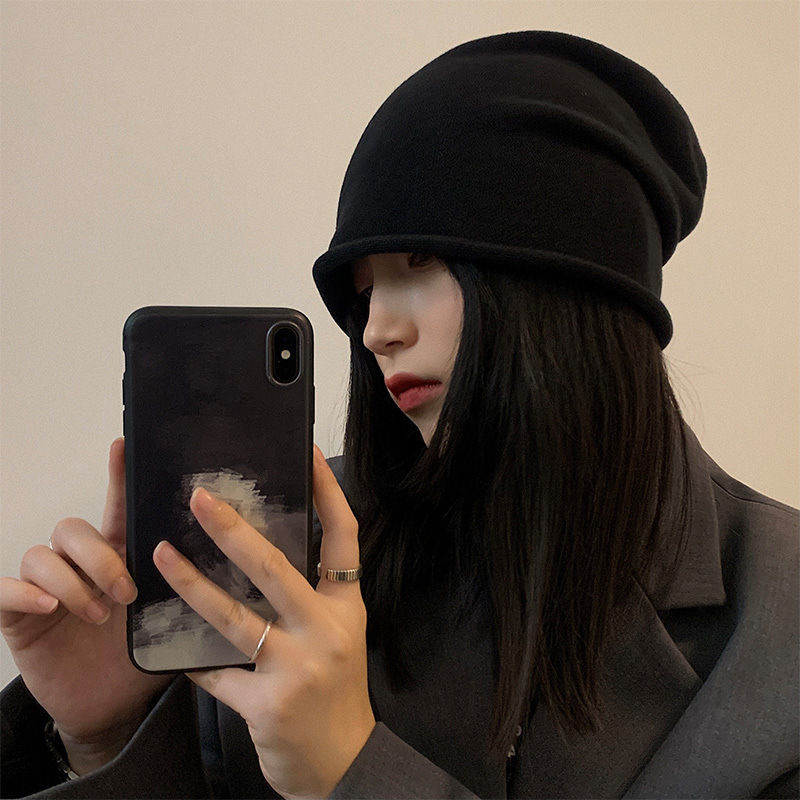 LinYooLi Knitted Hat Girl In Autumn And Winter Pile Hats Black ...