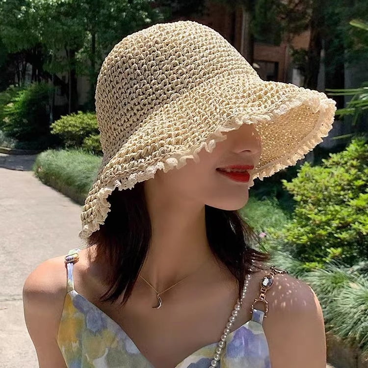 LinYooLi Lace Straw Hat Female Grass Editor Fisherman Hat Summer Sun ...