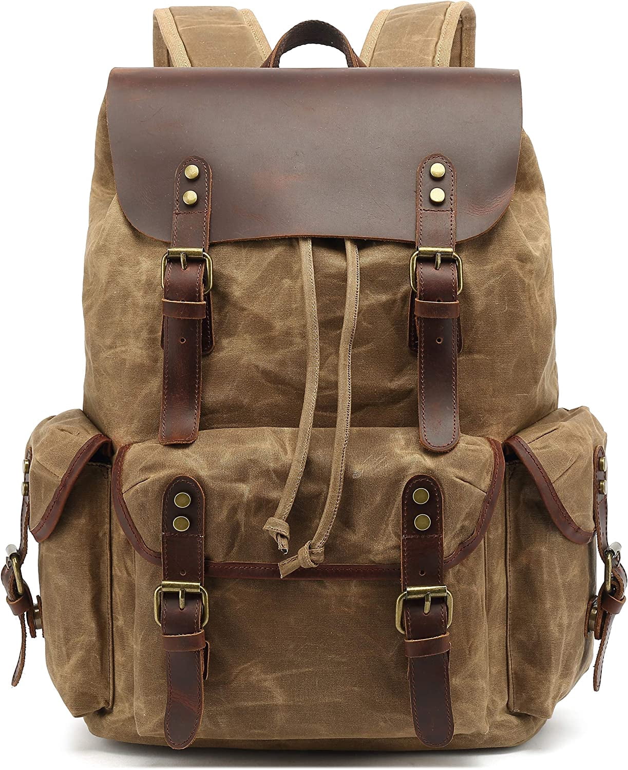 LinYooLi Leather Backpack for Men,Huge Waxed Canvas Shoulder Rucksack ...