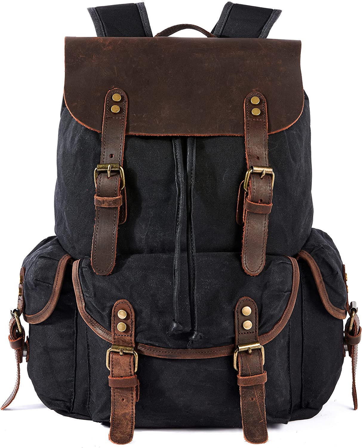 LinYooLi Leather Backpack for Men,Huge Waxed Canvas Shoulder Rucksack ...