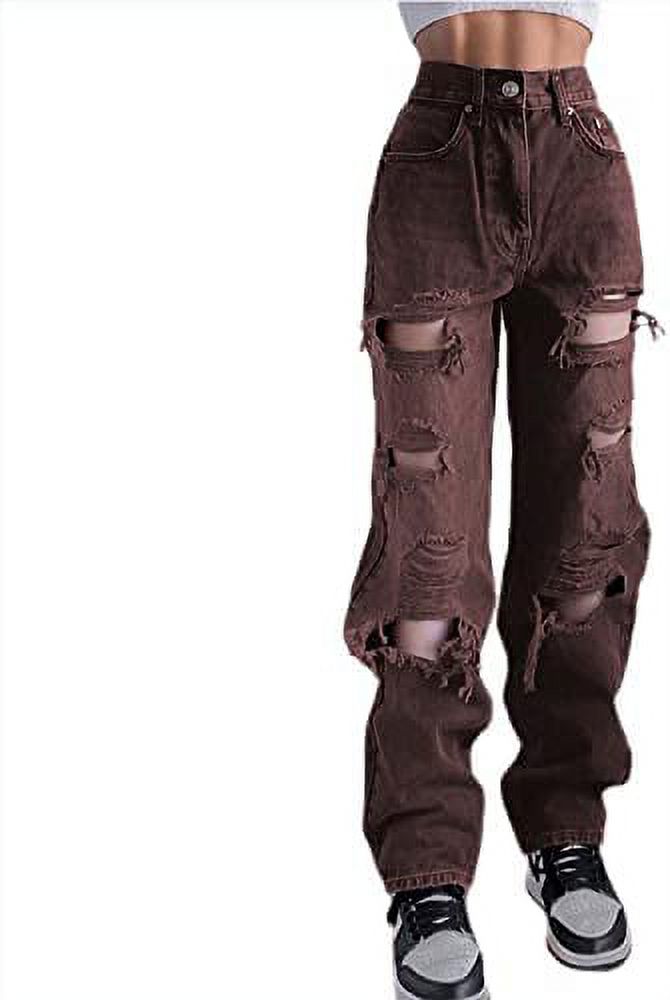 LinYooLi Loose Ripped Boyfriends Jeans High Waist Baggy Emo Pants ...