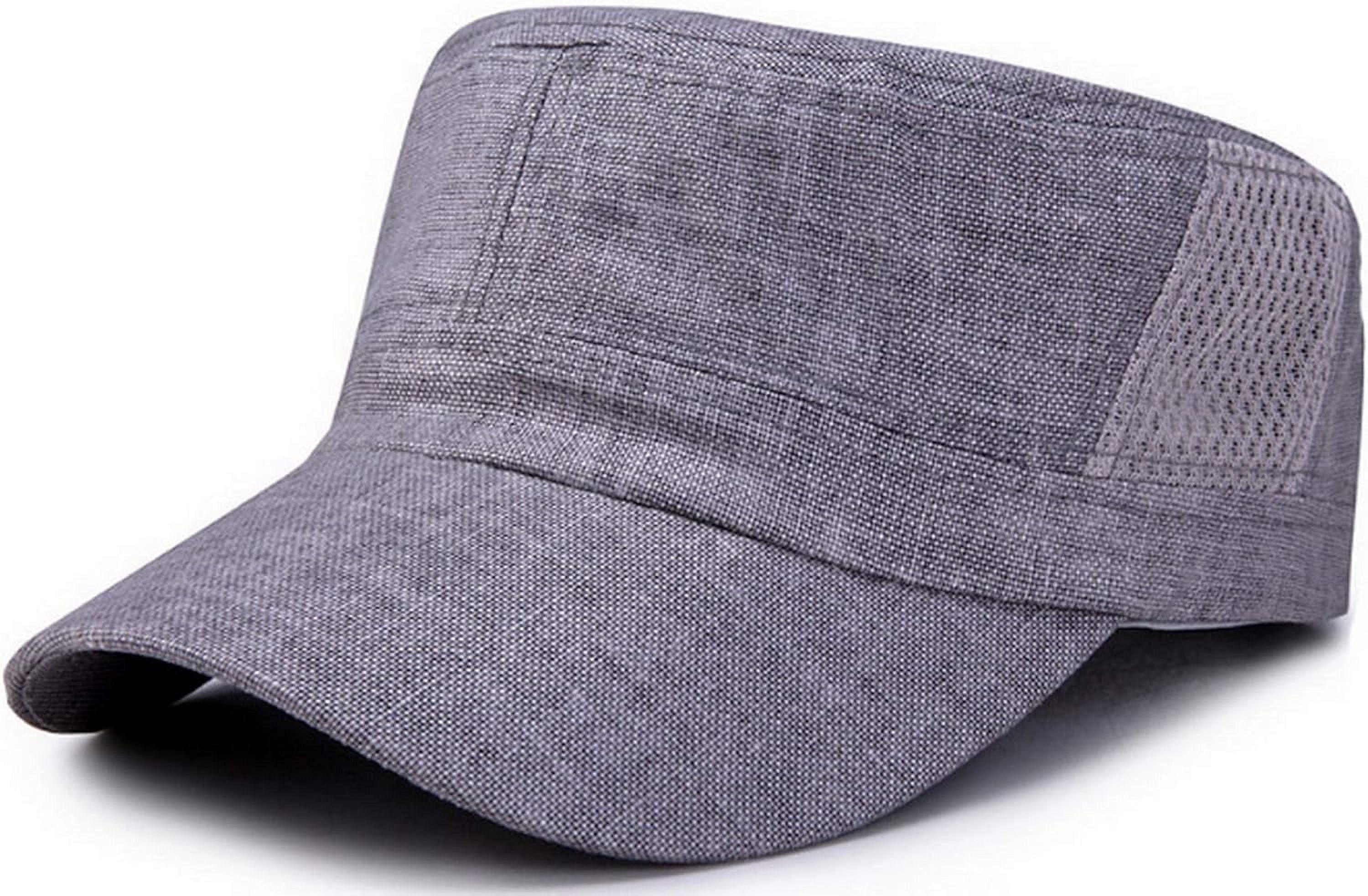 LinYooLi Men's Linen Cadet Army Cap Plain Military Flat Top Baseball ...