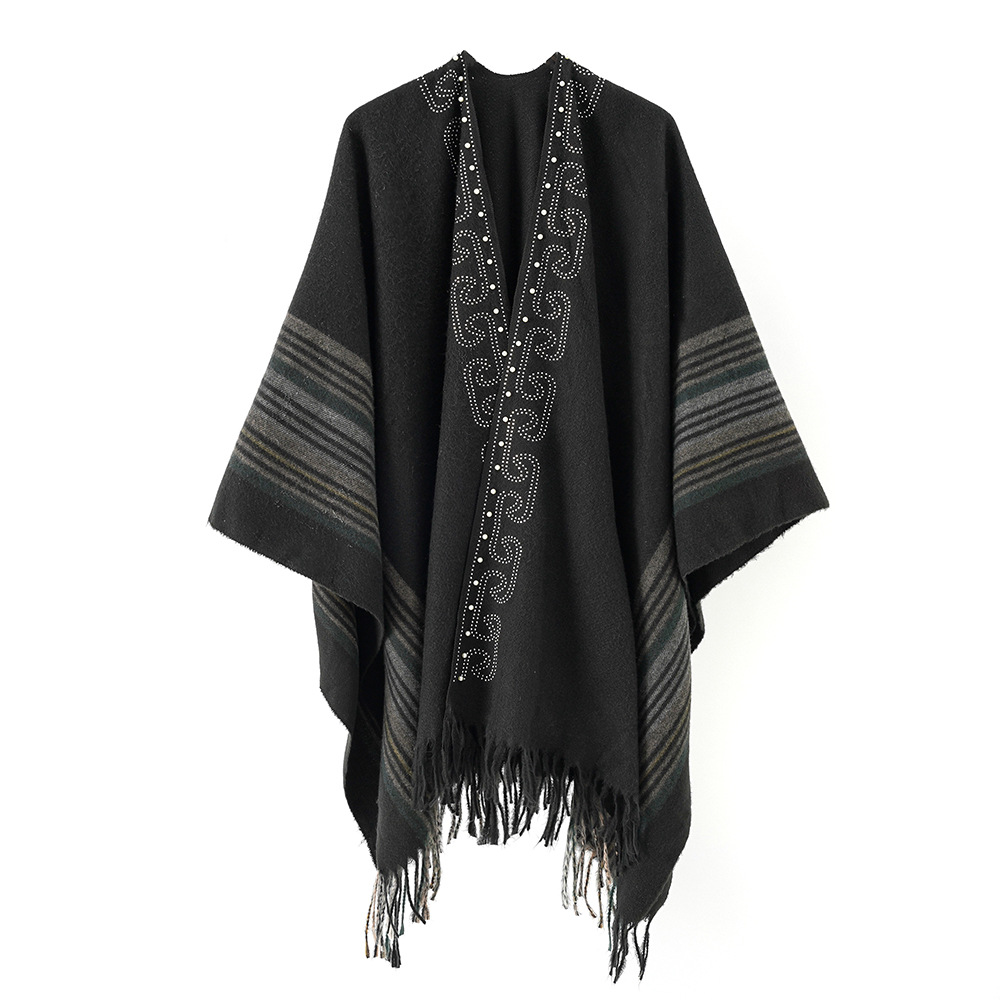LinYooLi Minimalist Four Seasons Shawl Knitted Warm Black Cloak Air ...