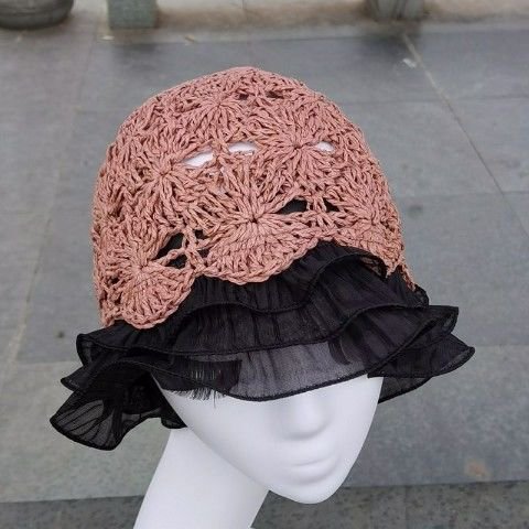 LinYooLi Models In Summer, Handmade Straw Babies Bao Head Hat Lace ...
