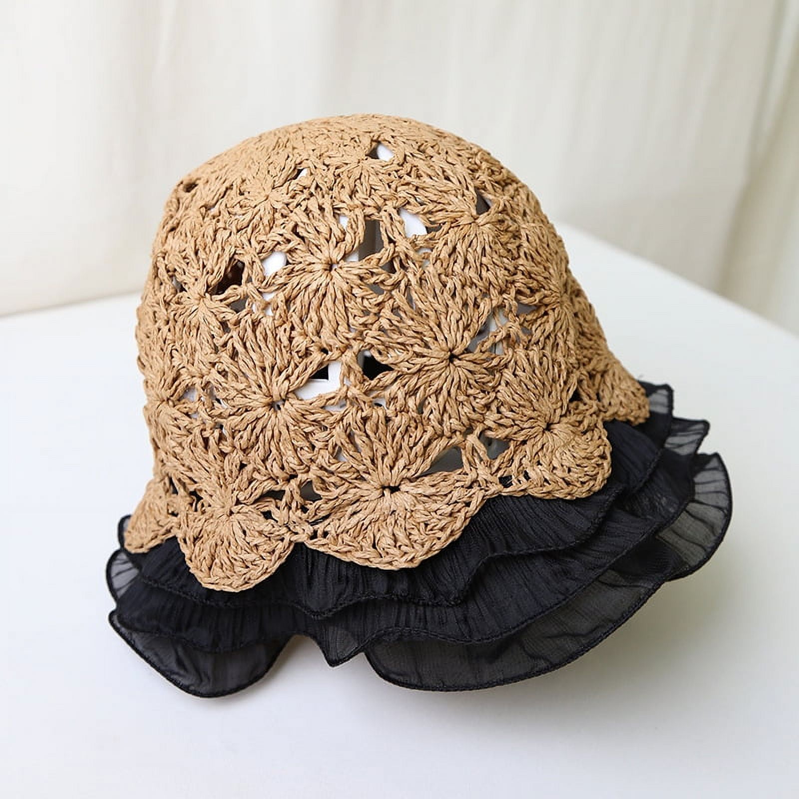 LinYooLi Models In Summer, Handmade Straw Babies Bao Head Hat Lace ...