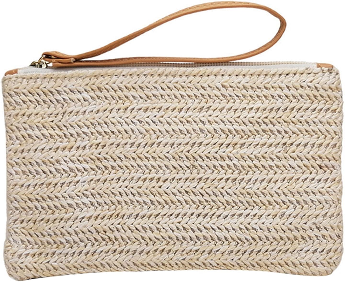 LinYooLi Natural Straw Boho Purse Zipper Wristlet Wallet Handwoven ...