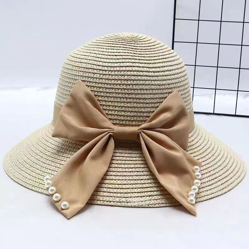 LinYooLi New Bow Pearl Straw Hat Female Summer Temperament Very ...
