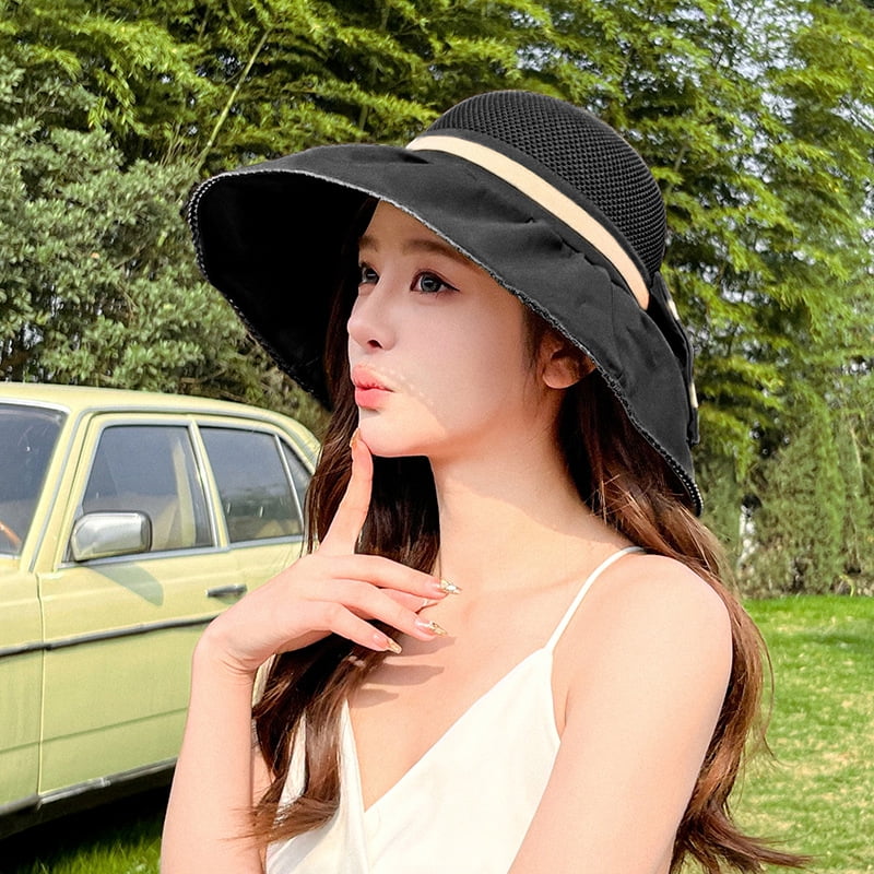 LinYooLi New Women's Bow Big Eaves Cloth Hat Knitted Fabric Along Sunshade Fisherman Hat ...