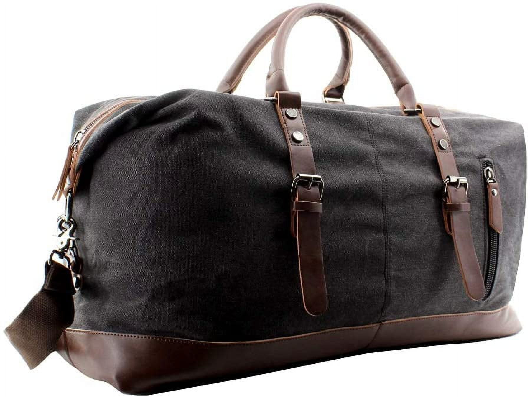 LinYooLi Overnight Canvas Leather Travel Tote Duffel Shoulder Handbag ...