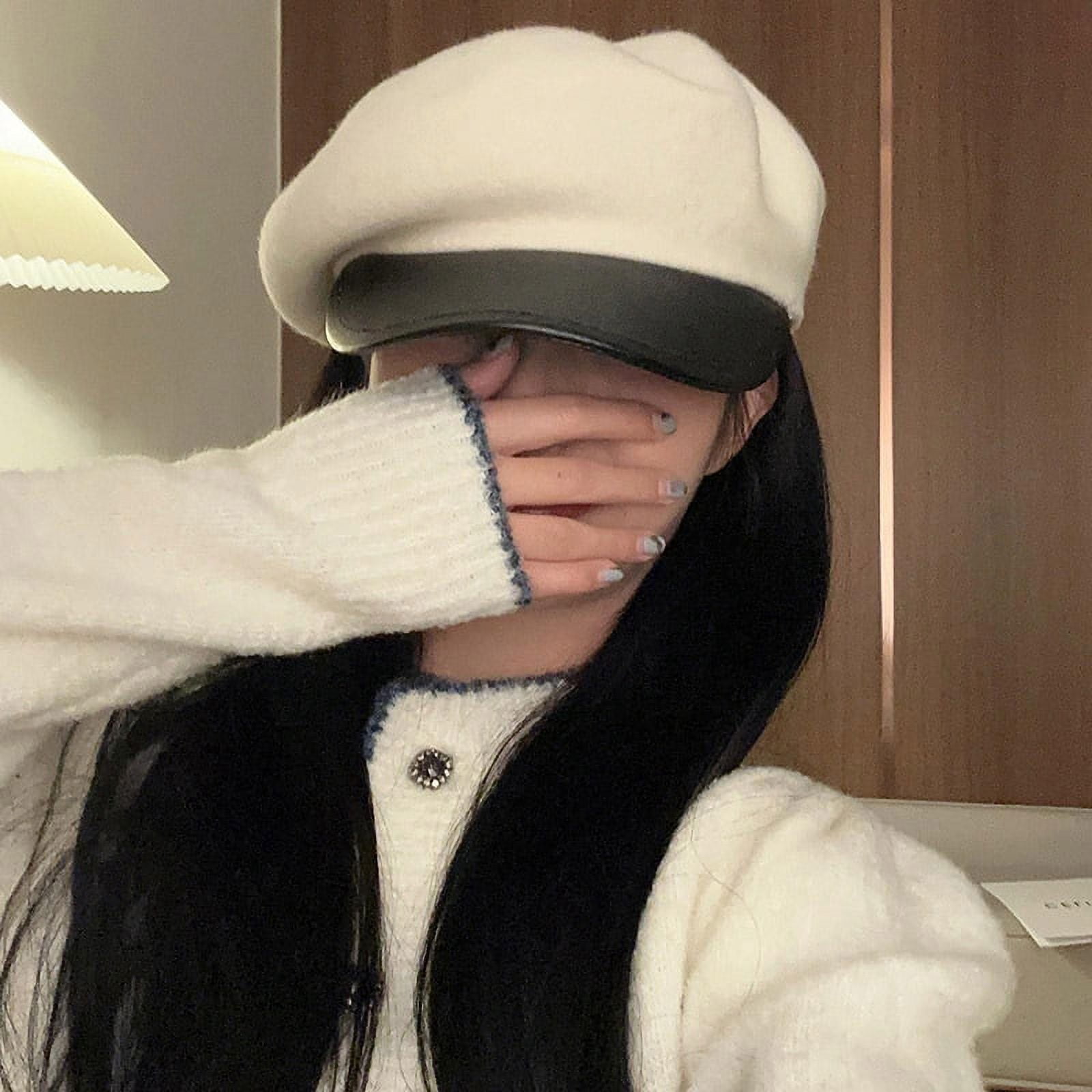 LinYooLi PU Leather Hat Cave Octage Hat Female Woman Winter Winning ...