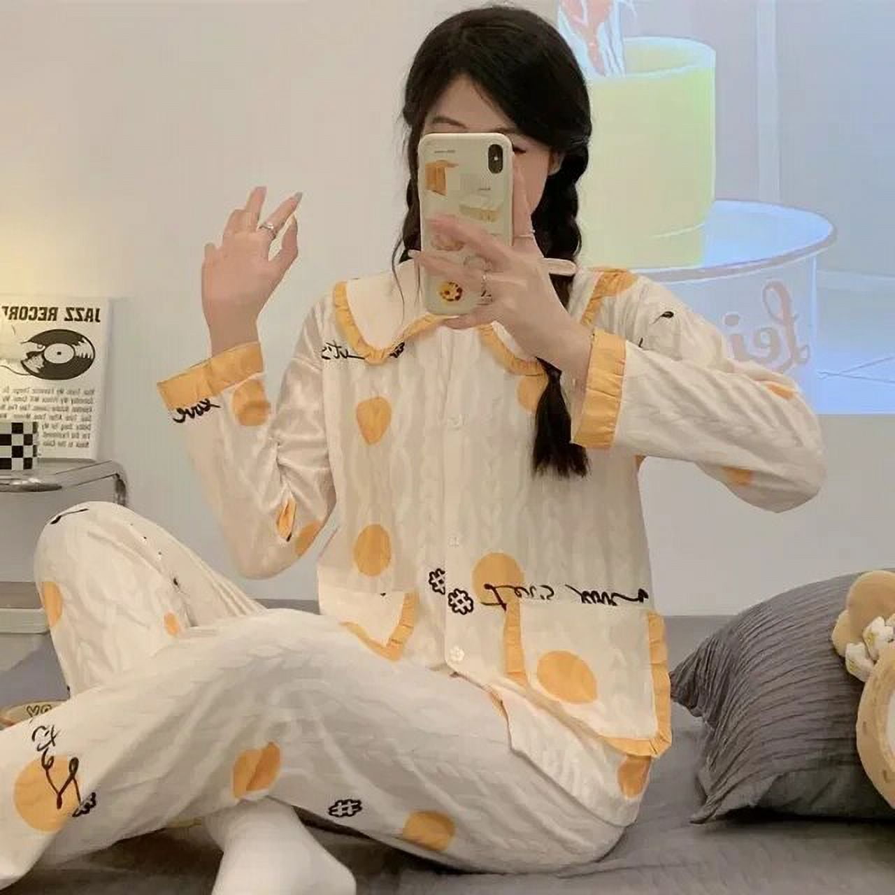 Linyooli Pajamas Clothes Loungewear Long Casual Suit Cute Homewear Set