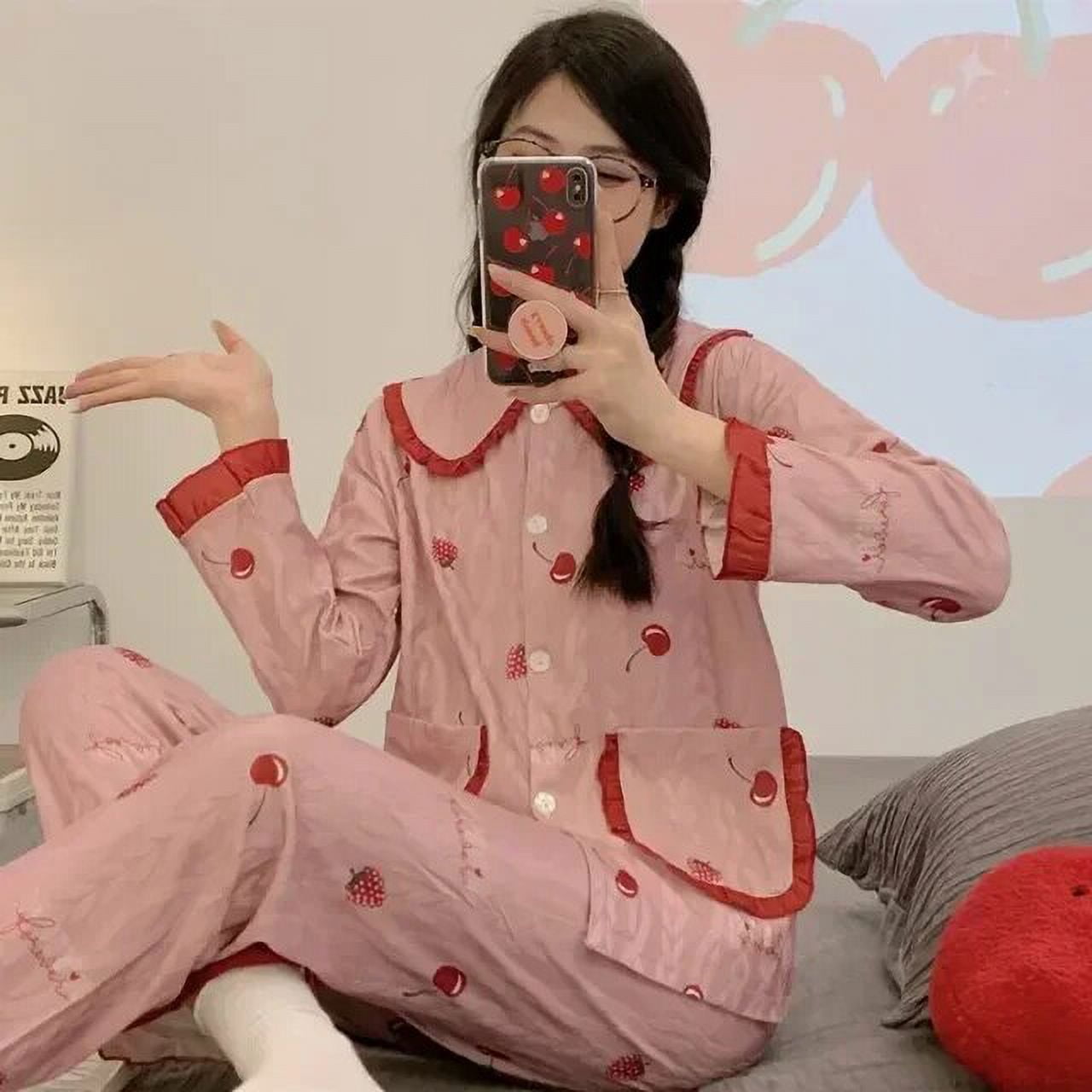 Linyooli Pajamas Clothes Loungewear Long Casual Suit Cute Homewear Set