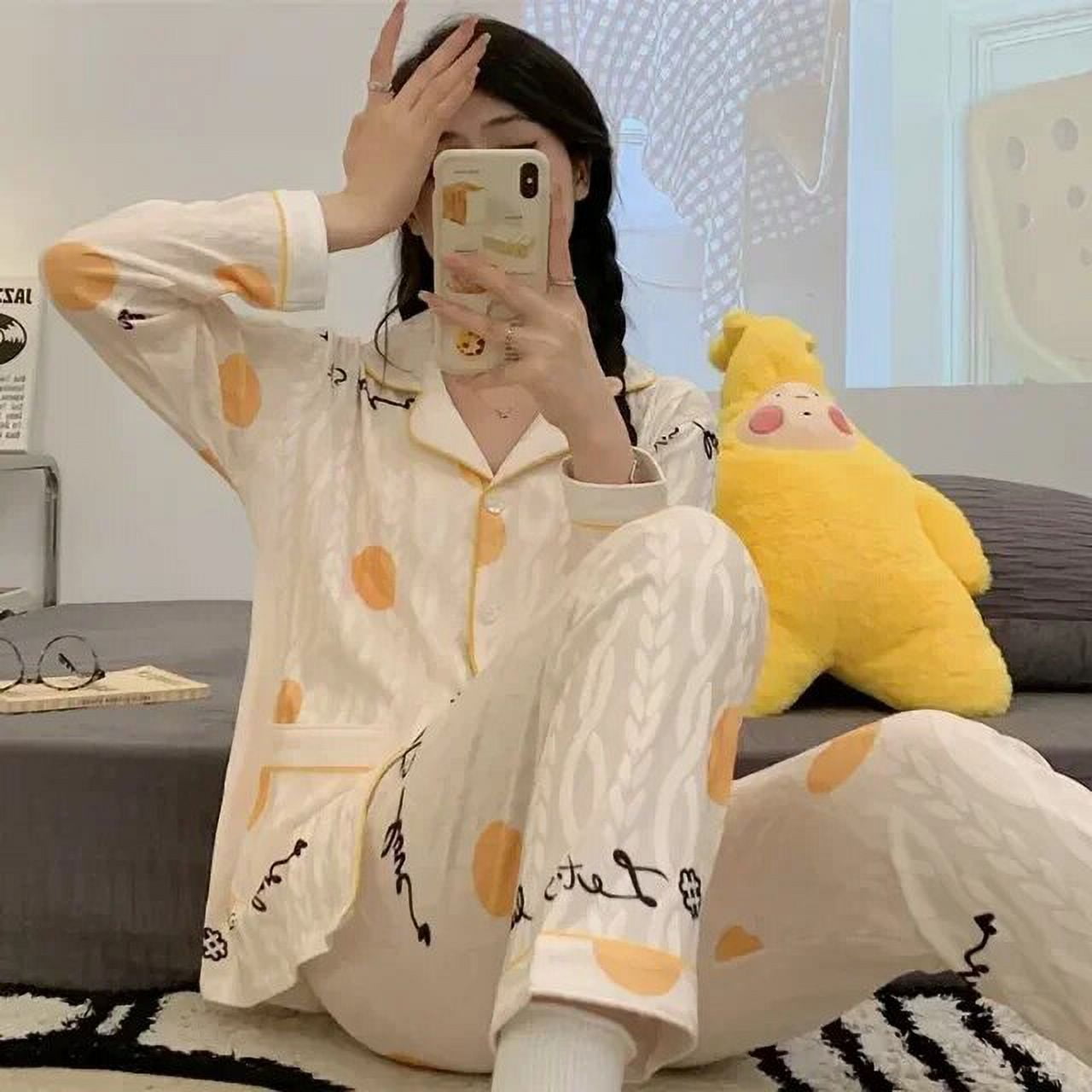 Linyooli Pajamas Clothes Loungewear Long Casual Suit Cute Homewear Set