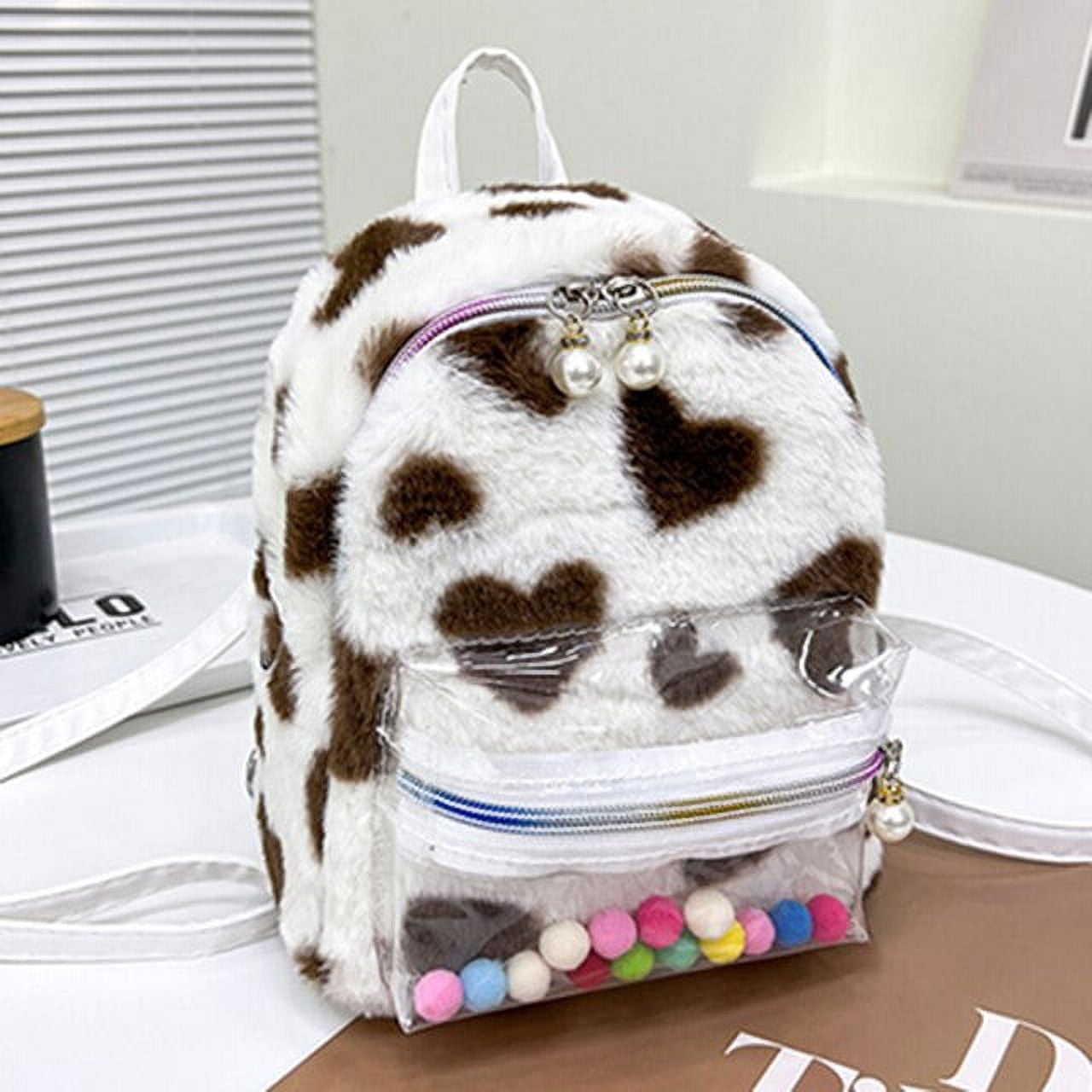 LinYooLi Plush Lovely Knapsack Pearl Zipper Love Pattern Cute Backpack ...