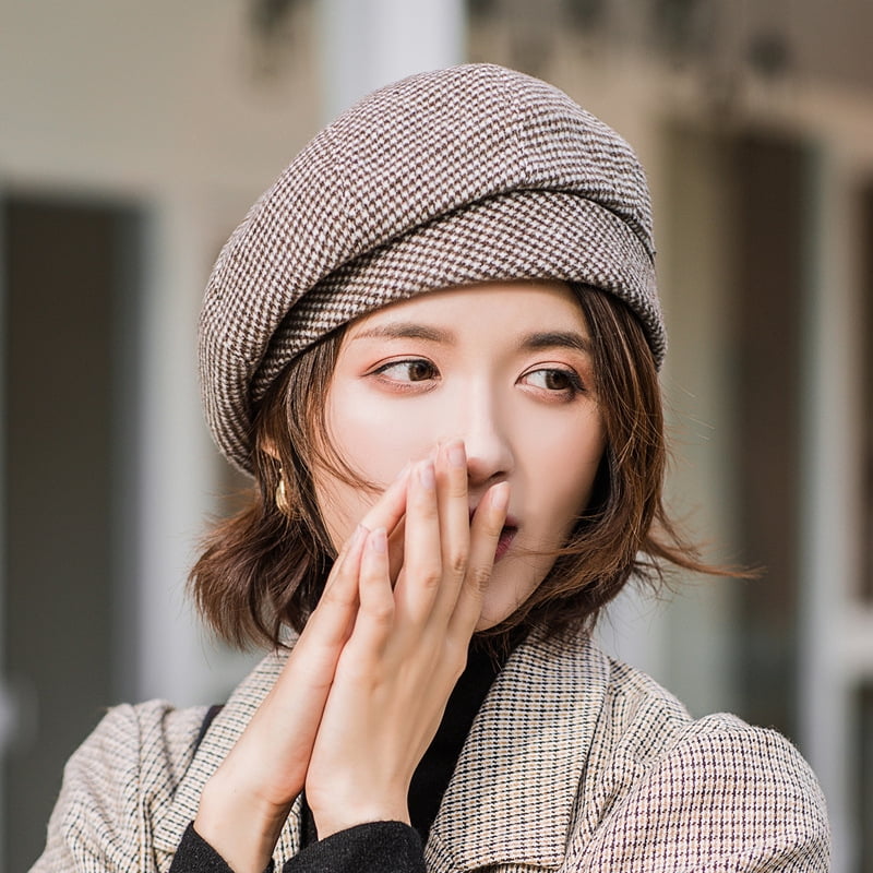 LinYooLi Qianniao Grid Beret Female Autumn And Winter Retro Art Painter ...