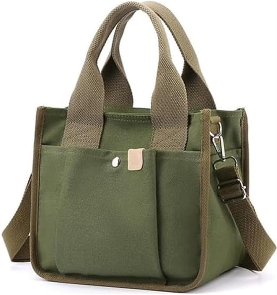 LinYooLi Small Canvas Tote Bag with Zipper, Canvas Multi-Pocket ...