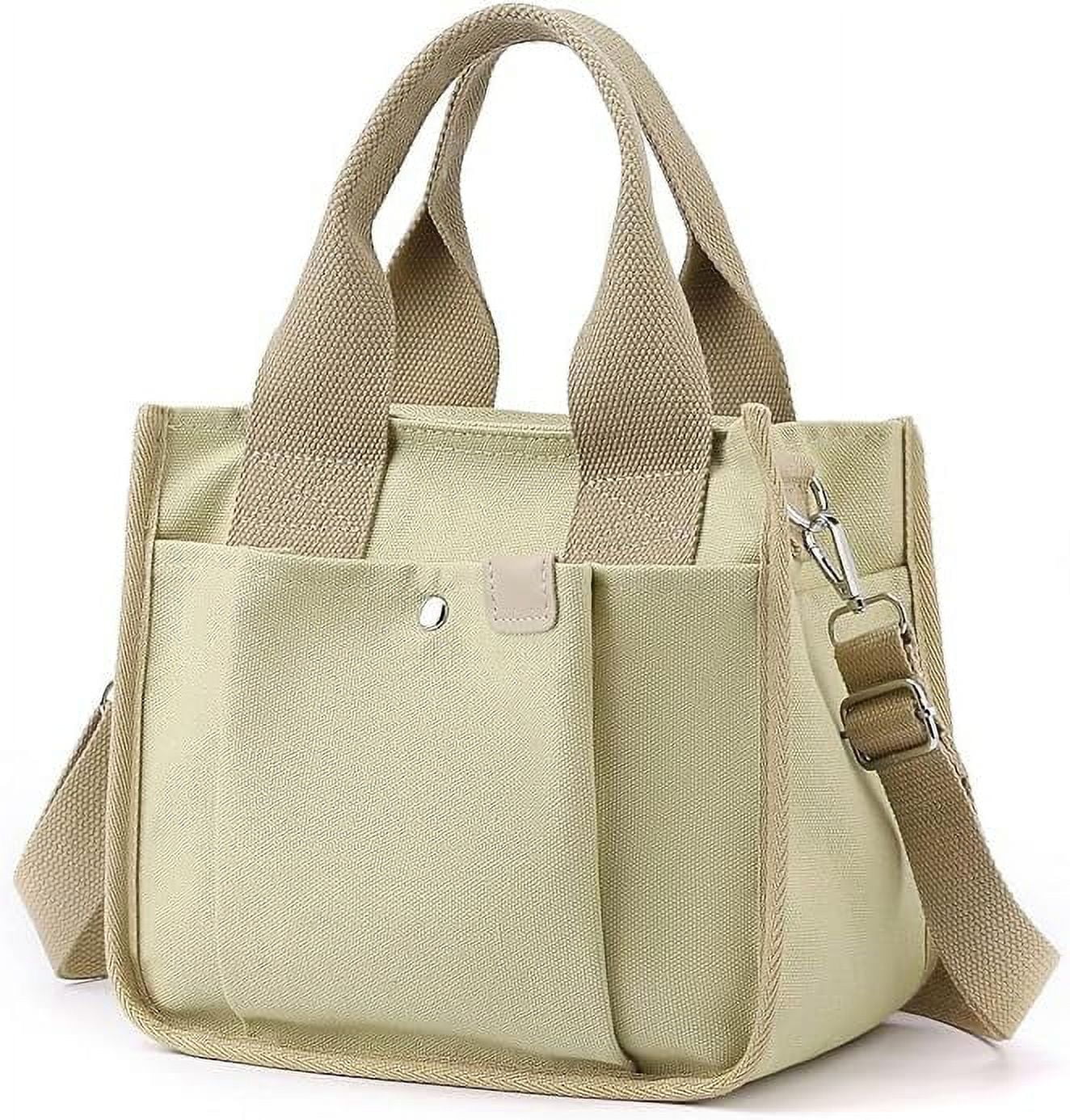 LinYooLi Small Canvas Tote Bag with Zipper, Canvas Multi-Pocket ...