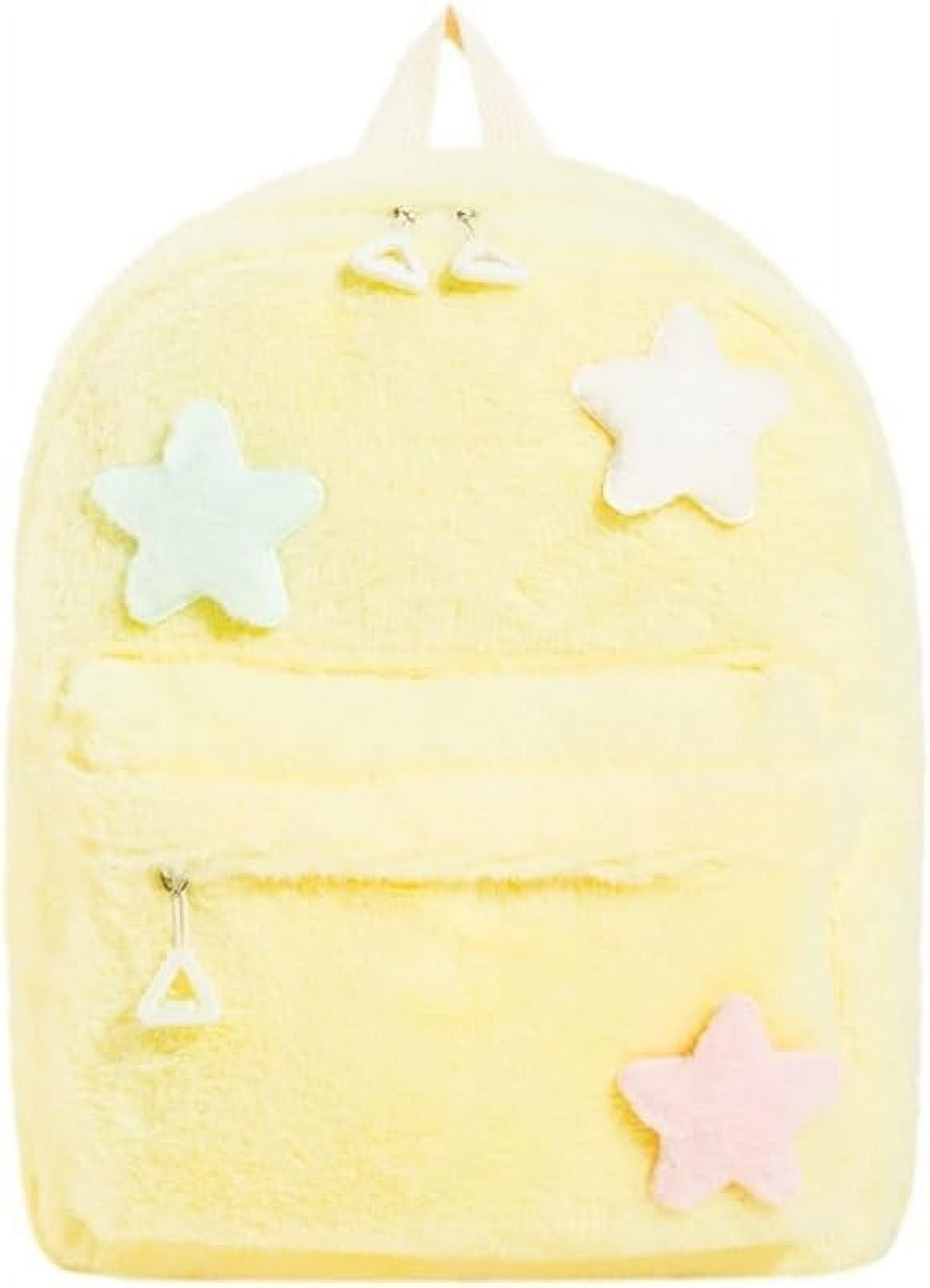 LinYooLi Small Fuzzy Backpack Plush Stars Patches Y2K Fluffy Backpack ...