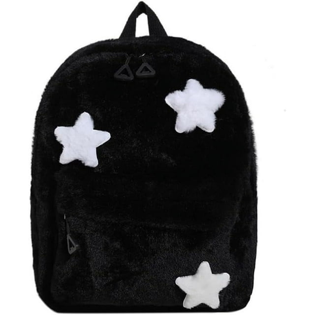 LinYooLi Small Fuzzy Backpack Plush Stars Patches Y2K Fluffy Backpack ...