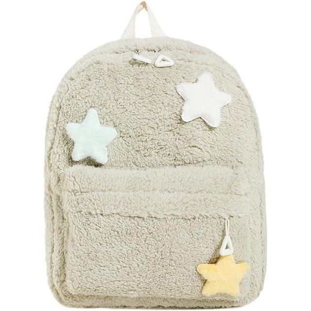 LinYooLi Small Fuzzy Backpack Plush Stars Patches Y2K Fluffy Backpack ...