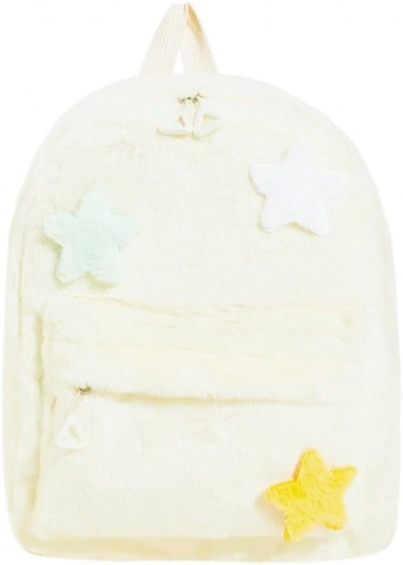 LinYooLi Small Fuzzy Backpack Plush Stars Patches Y2K Fluffy Backpack ...