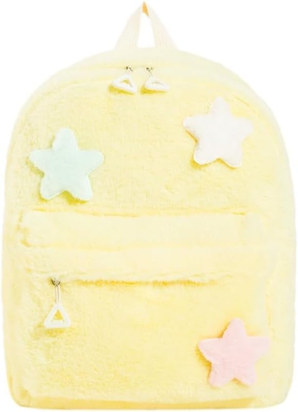 LinYooLi Small Fuzzy Backpack Plush Stars Patches Y2K Fluffy Backpack ...