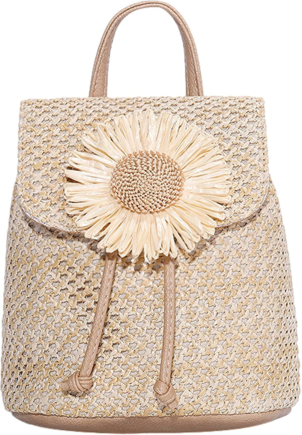 LinYooLi Small Straw Backpack for Women Summer Handmade Woven Beach Bag ...