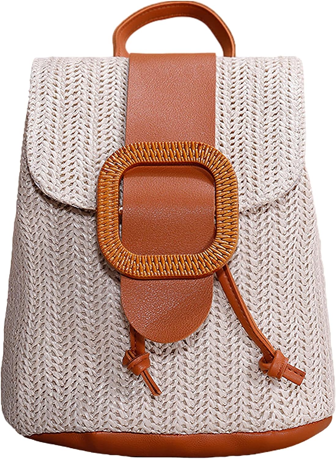 LinYooLi Small Straw Backpack for Women Summer Handmade Woven Beach Bag ...