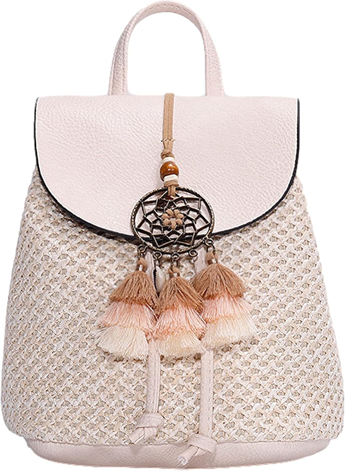 LinYooLi Small Straw Backpack for Women Summer Handmade Woven Beach Bag ...