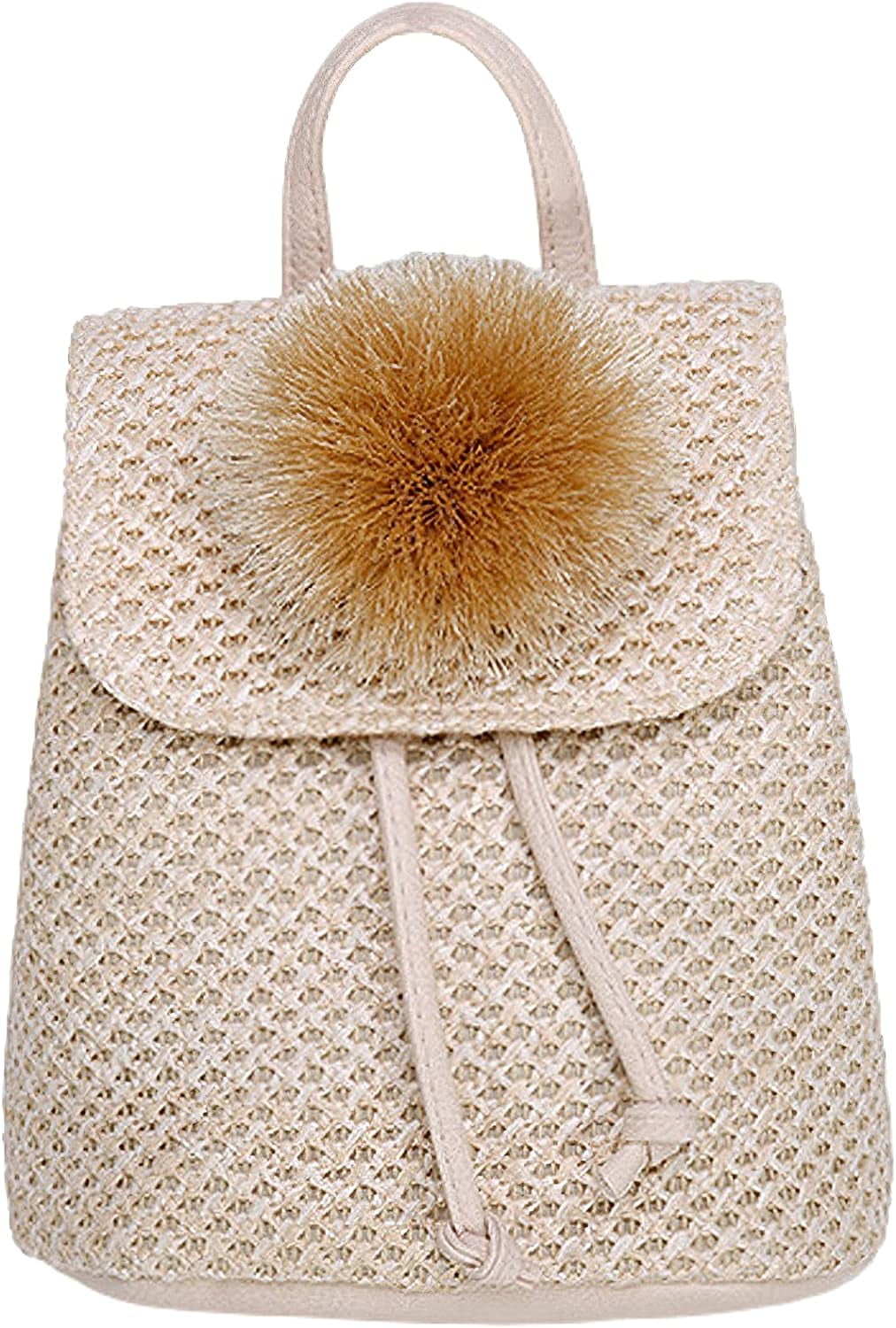 LinYooLi Small Straw Backpack for Women Summer Handmade Woven Beach Bag ...