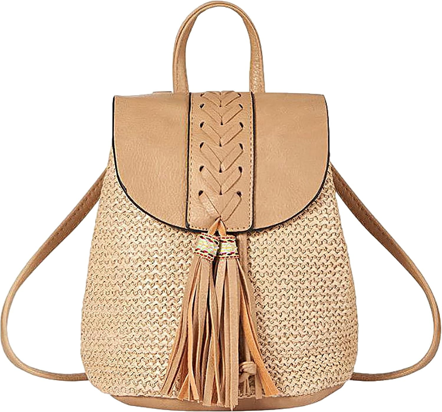 LinYooLi Small Straw Backpack for Women Summer Handmade Woven Beach Bag ...